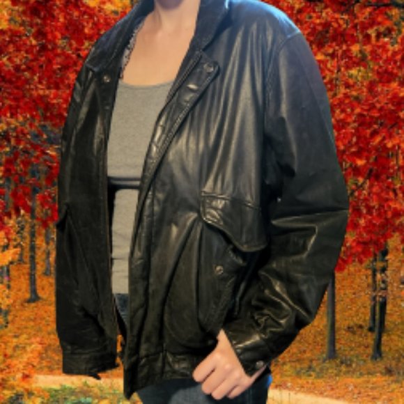 Hunt Club | Jackets & Coats | Vintage Hunt Club Leather Black Bomber ...